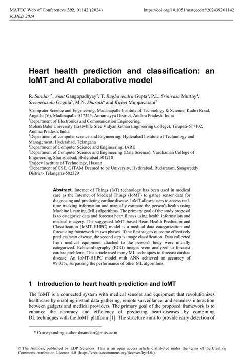 Pdf Heart Health Prediction And Classification An Iomt And Ai Collaborative Model