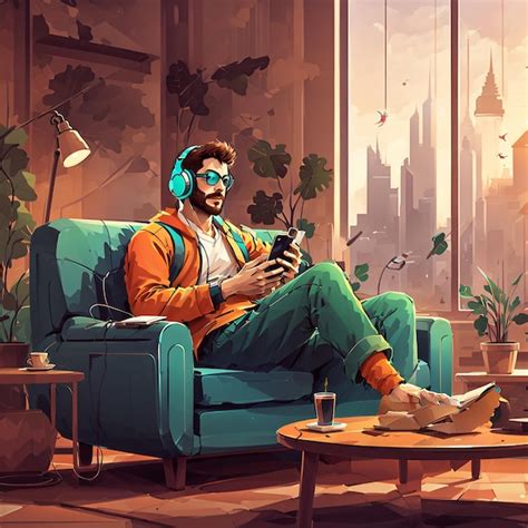 Premium Photo Illustration Free Vector Man On The Sofa Relaxing