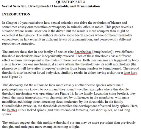 Solved QUESTION SET 3 Sexual Selection Developmental Chegg Com