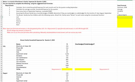 Solved Using Excel Formula Calculate The Total Household