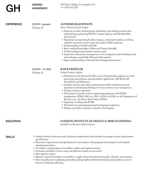 Project Control Analyst Resume Samples Velvet Jobs