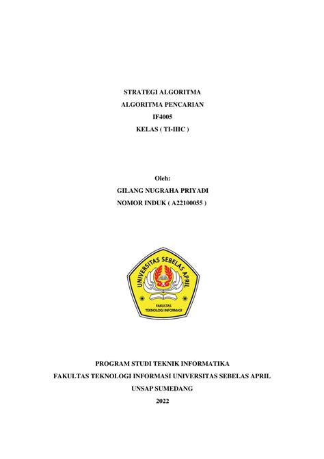 Pdf Strategi Algoritma Algoritma Pencarian If4005 Kelas Ti Iiic