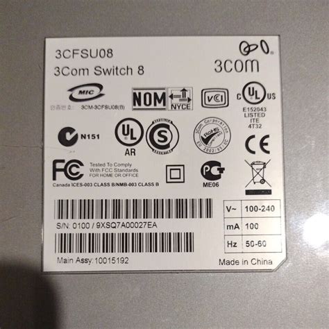 3 Com Fast Ethernet Switch 8 Ports Model 3CFSU08 with power cord used ...