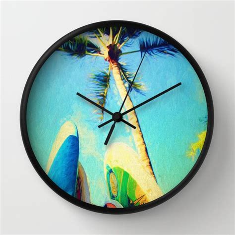 surfboards and palms wall clock sylvia cook photography