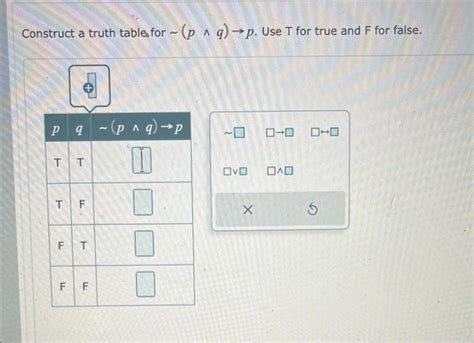 Solved Construct A Truth Table For ∼p∧q→p Use T For True