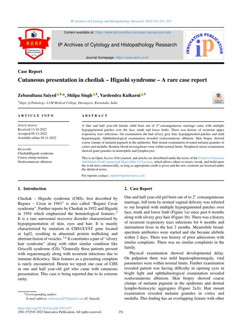 Pdf Cutaneous Presentation In Chediak Higashi Syndrome A Rare