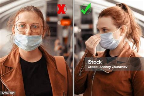 얼굴 마스크에 정확하고 잘못된 착용 의료용 마스크 착용 방법 지시 30 34세에 대한 스톡 사진 및 기타 이미지 30 34세 감기와 독감 개념 Istock