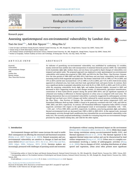 Pdf Assessing Spatiotemporal Eco Environmental Vulnerability By