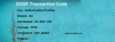 OOSP SAP Tcode For Authorization Profiles