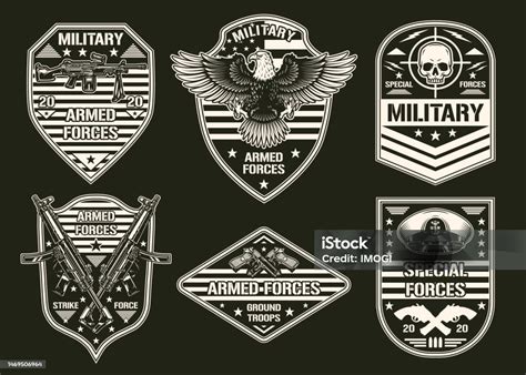 Military Set Monochrome Vintage Label Stock Illustration Download