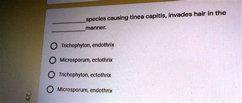 Solved Species Causing Tinea Capitis Invades Hair In The Manner