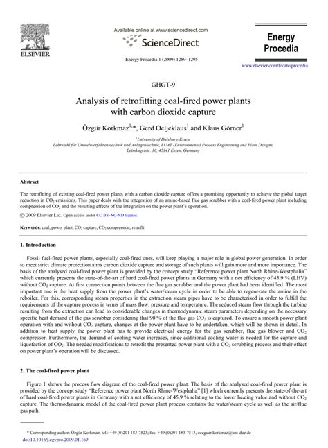 Pdf Analysis Of Retrofitting Coal Fired Power Plants With Carbon Dioxide Capture