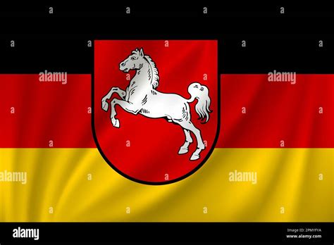 Flag Of Lower Saxony Waving In The Wind On Silk Background State