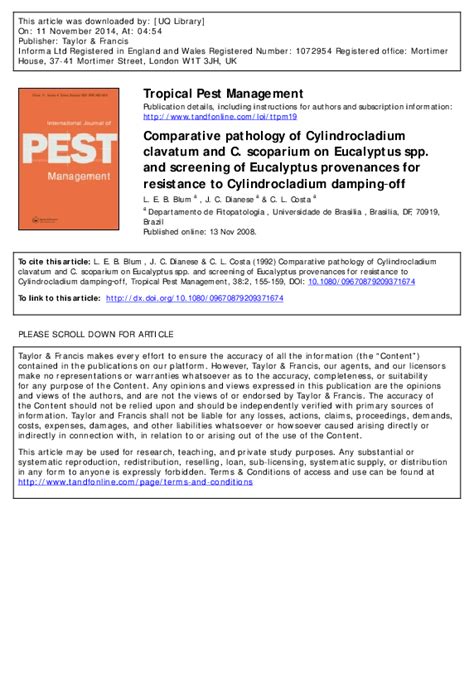 Pdf Comparative Pathology Of Cylindrocladium Clavatum And C Scoparium On Eucalyptus Spp And
