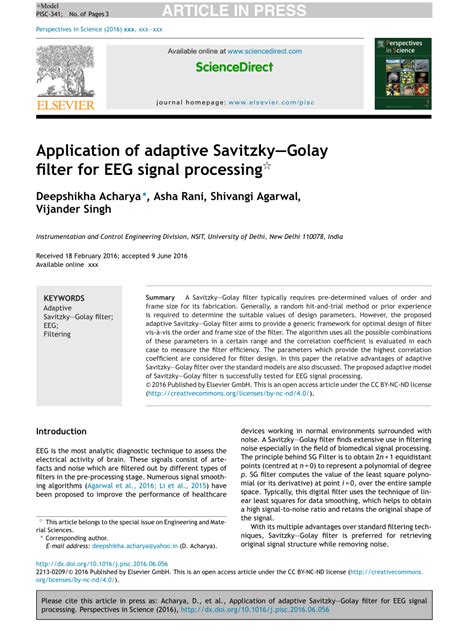 PDF Application Of Adaptive Savitzky Golay Filter For EEG Signal
