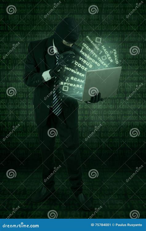 Hacker Steals Data With Laptop Stock Image Image Of Internet Glass