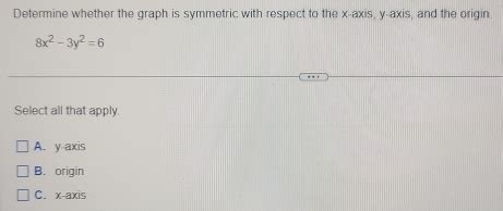 Solved Determine Whether The Graph Is Symmetric With Respect To The X Axis Y Axis And The