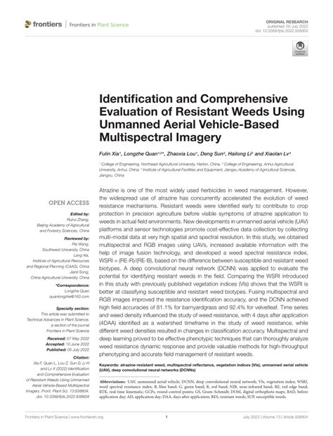 Pdf Identification And Comprehensive Evaluation Of Resistant Weeds Using Unmanned Aerial