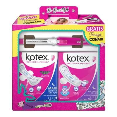 Toallas femeninas Kotex maxi abundante 20 pzas más nocturna flujo súper
