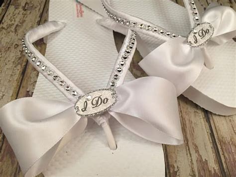 So Sweet Bride I Do White Bridal Wedding Flip Flops White Bridal