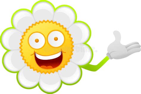 Flor Sonriente De La Historieta Margarita Feliz Aislada En Blanco