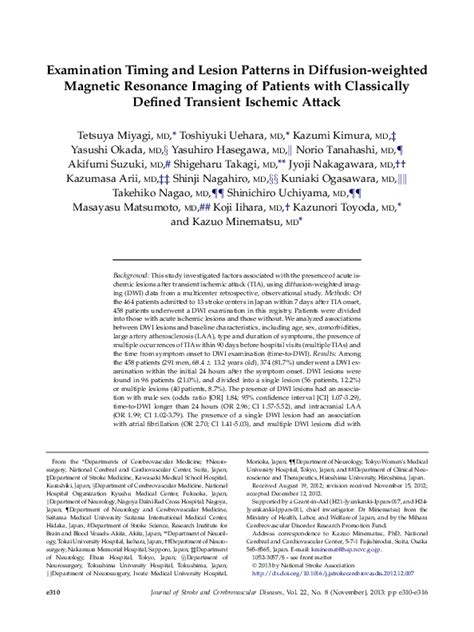 Examination Timing And Lesion Patterns In Diffusion Weighted Magnetic