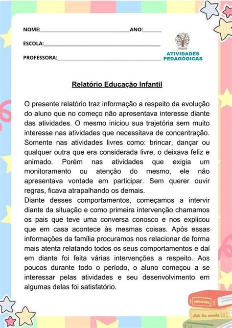 Pin De Pâmella Rayane Anna Sarah Em Creche Relatórios Educação