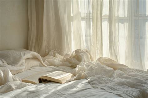 Modern Bed With Neutral Bedding And Open Book Minimalist Bedroom