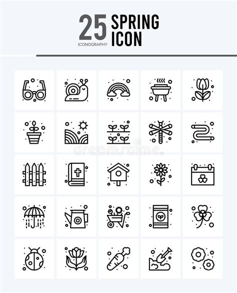 25 Spring Outline Icons Pack Vector Illustration Stock Vector