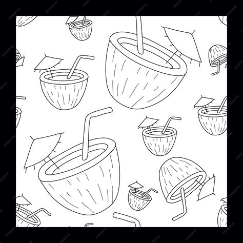 Premium Vector Coconut Cocktail With Umbrella And Straw Seamless