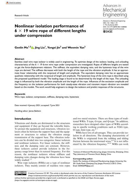Pdf Nonlinear Isolation Performance Of 6 × 19 Wire Rope Of Different Lengths Under Compression