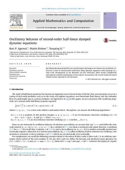 Pdf Oscillatory Behavior Of Second Order Half Linear Damped Dynamic