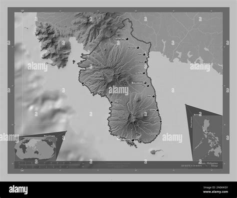 Bataan Province Of Philippines Grayscale Elevation Map With Lakes And