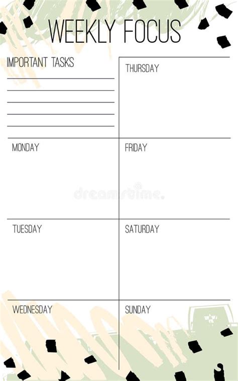 Weekly Focus Planner Template Stock Vector Illustration Of Memo