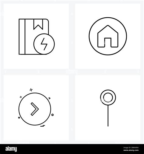 Pixel Perfect Set Of 4 Vector Line Icons Such As Book Arrow Power