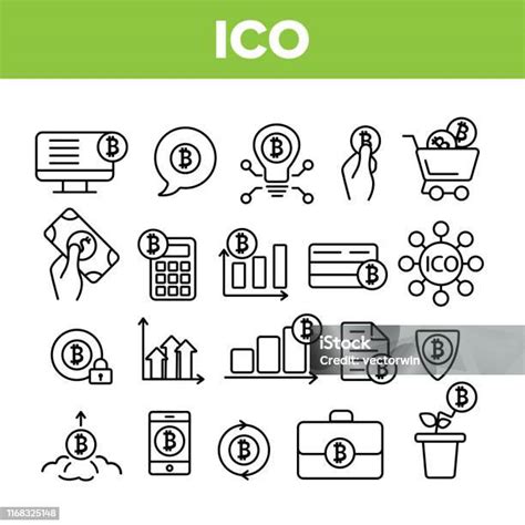 Ico 비트코인 벡터 씬 라인 아이콘 세트 가상화폐공개에 대한 스톡 벡터 아트 및 기타 이미지 가상화폐공개 개체 그룹