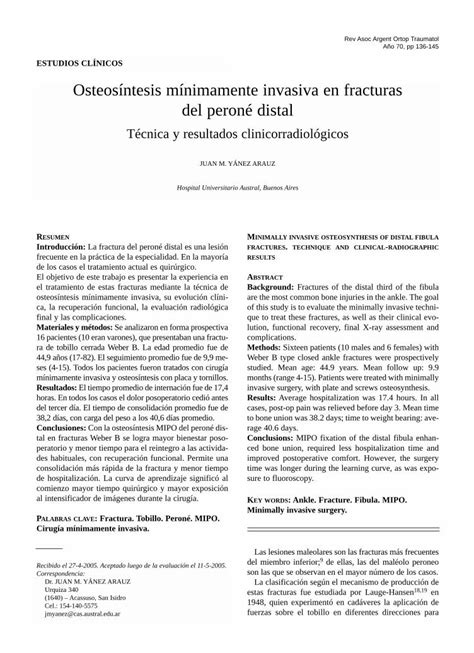 PDF Osteosíntesis mínimamente invasiva en fracturas del peroné distal
