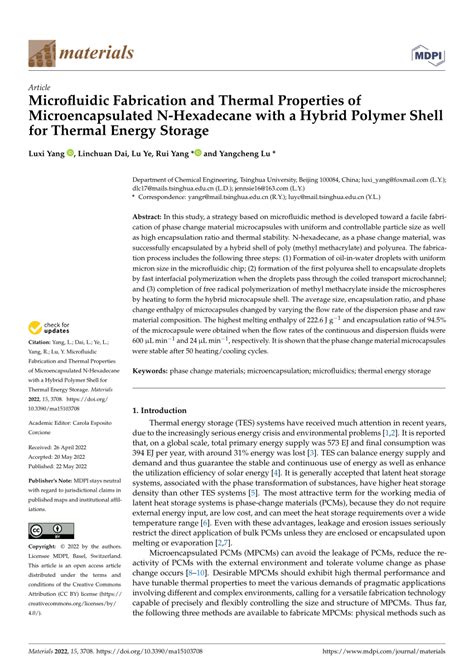 Pdf Microfluidic Fabrication And Thermal Properties Of Microencapsulated N Hexadecane With A