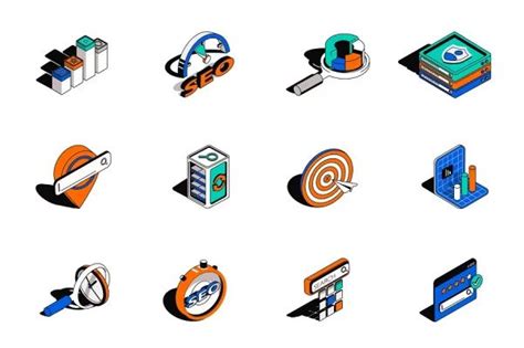 Seo Analysis And Optimization 3d Isometric Icons Set Pack Elements Of Network Target Traffic