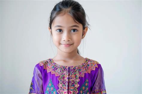Premium Photo Happy Young Girl Wearing Baju Kurung Asian Malay