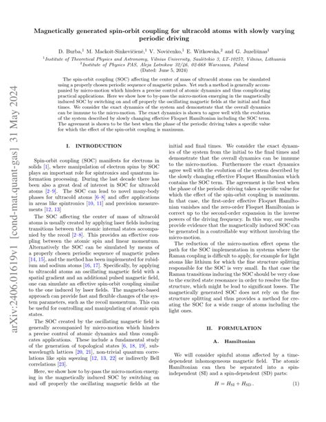 Pdf Magnetically Generated Spin Orbit Coupling For Ultracold Atoms With Slowly Varying
