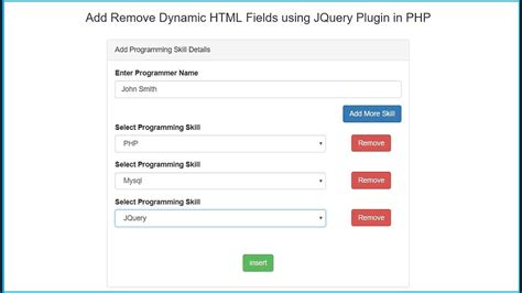 Add Remove Dynamic Input Fields Using Jquery Plugin In Php Youtube