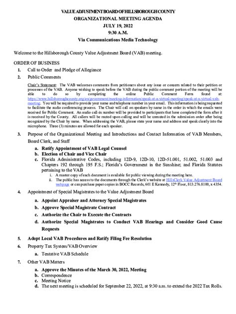 Fillable Online Value Adjustment Board Vab Agenda For 7 19 22 Fax Email Print Pdffiller