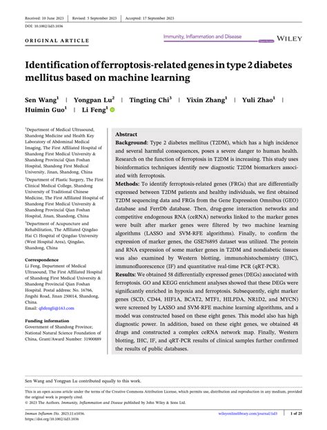 PDF Identification Of Ferroptosisrelated Genes In Type 2 Diabetes