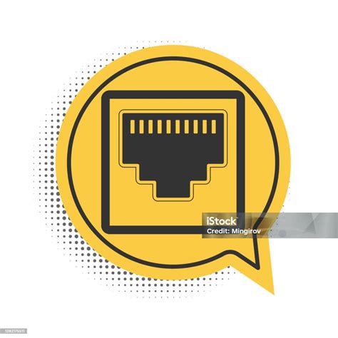 黑色網路連接埠 電纜插座圖示隔離在白色背景上lan 連接埠圖示乙太網簡單圖示本地區域連接器圖示黃色語音氣泡符號向量向量圖形及更多全球性圖片