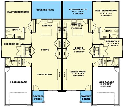 Plan 506029bry 2 Bed Single Story Duplex House Plan With Open Concept Living 1357 Sq Ft Per Unit