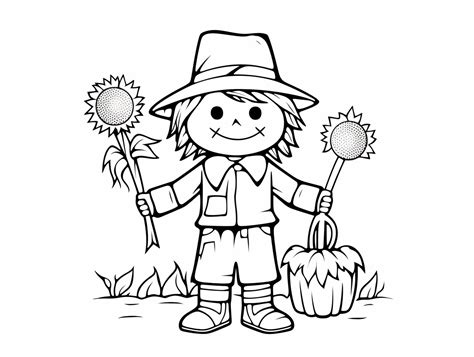 Friendly Scarecrow Drawing Coloring Page
