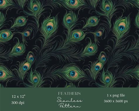 1x Peacock Feather On Black Digital Paper Seamless Pattern Repeating