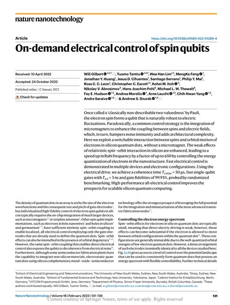 On Demand Electrical Control Of Spin Qubits Request Pdf