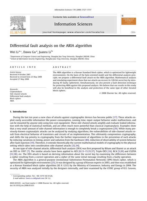 Pdf Differential Fault Analysis On The Aria Algorithm Dokumentips